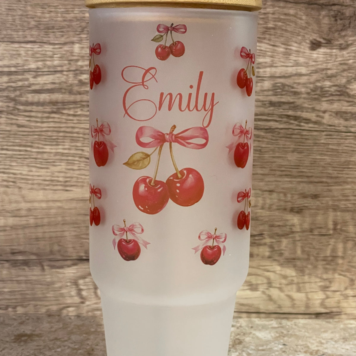 Best Personalized 40oz Frosted Cup with Lid & Straw - Cherry & Pink Bow ...